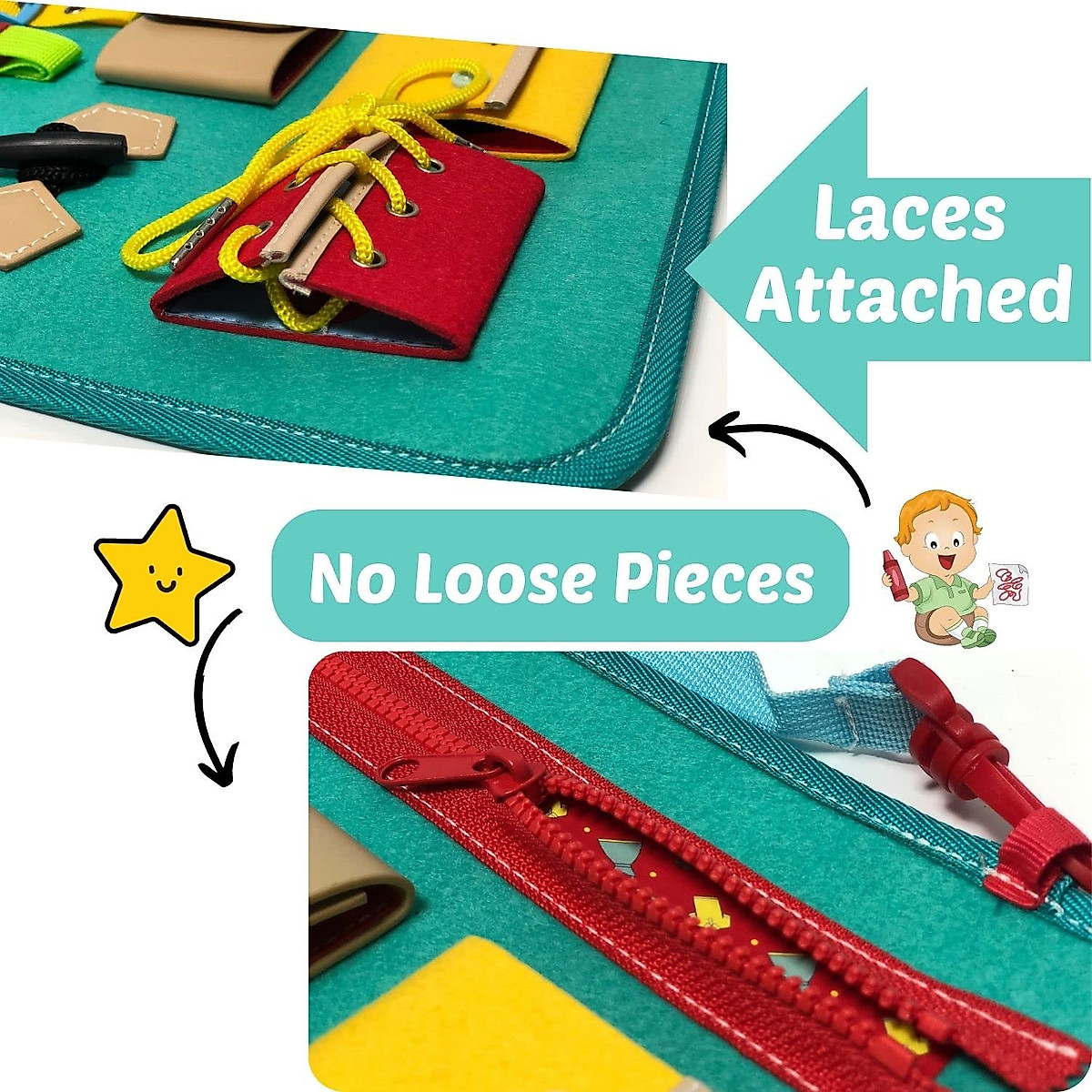 SousBear Toddler Busy Board 1+ Year Old, Sensory Board for Toddlers 2 3 4, Engaging Activity Board Gifts for Girls & Boys, Fun & Educational Montessori Busy Board, Travel, Car, Airplane,