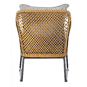 SAFAVIEH Outdoor Collection Jensen Natural Brown Rattan/Grey Seat Cushion 3-Piece Patio Lounge Bistro Set with Table (PAT9008A)