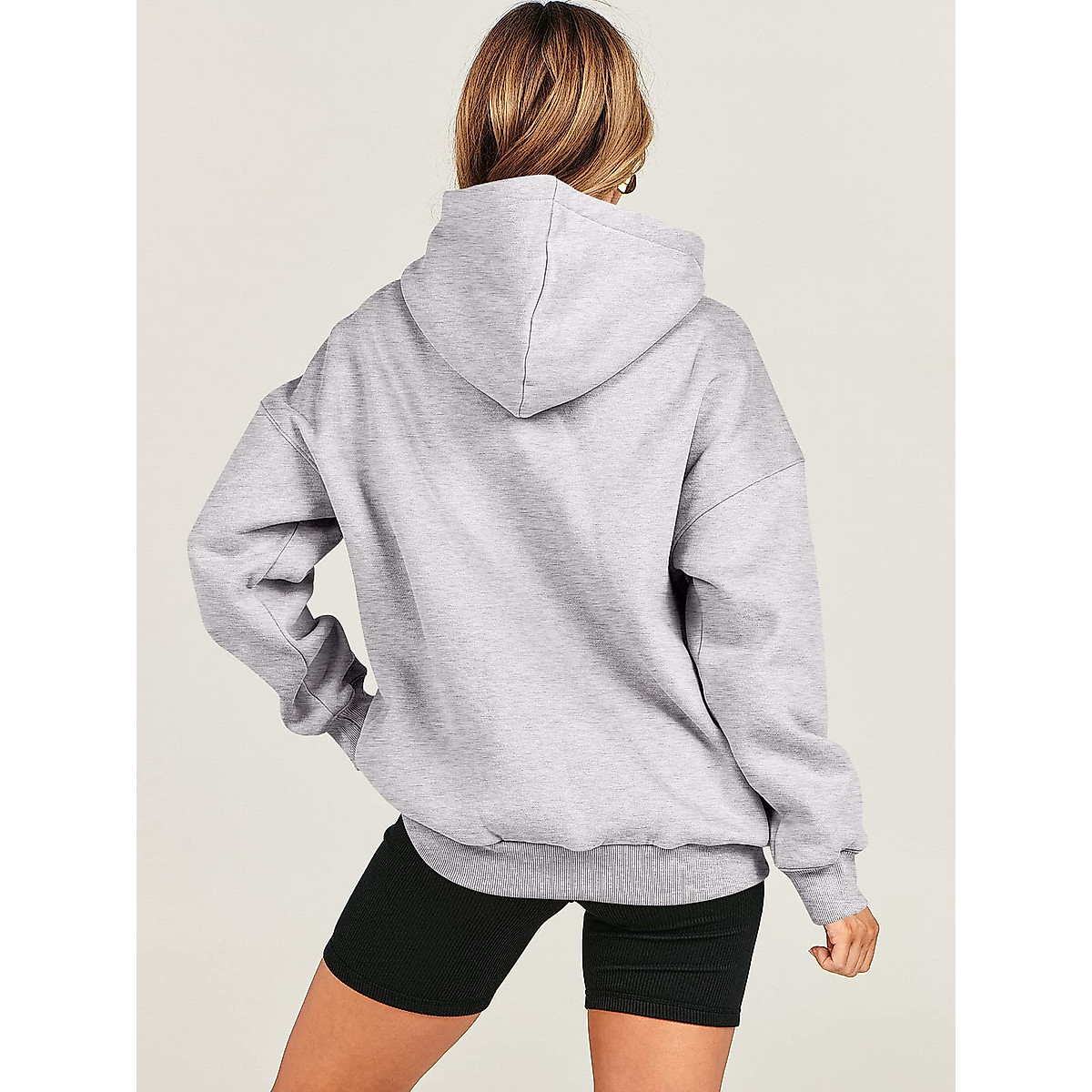 ANRABESS Women's Oversized Hoodies Long Sleeve Fleece Sweatshirts Solid Casual Hooded Pullover Loose Lightweight Fall Tops Clothes Grey A1023qianhuahui-L