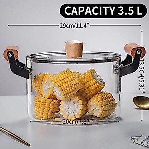 Glass Simmer Pot 3.5L(123oz), Large Clear Boiling Pot,Potpourri Simmer Pot,Glass Saucepan Heat Resistant Glass Cooking Stovetop Pot for Soup, Milk, Noodles