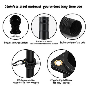 HOOSUN 6 FT Flag Pole Kit with 2 Rotating Rings and Flag Pole Clips,Flag Poles for Outside House,Black Stainless Steel Adjustable Pole for Commercial Or Residential