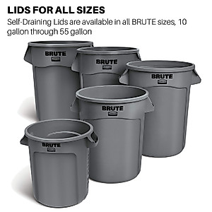 Rubbermaid Commercial Products BRUTE Heavy-Duty Round Trash/Garbage Can Lid, Black, Compatible with 32-Gallon BRUTE Container, Pack of 6