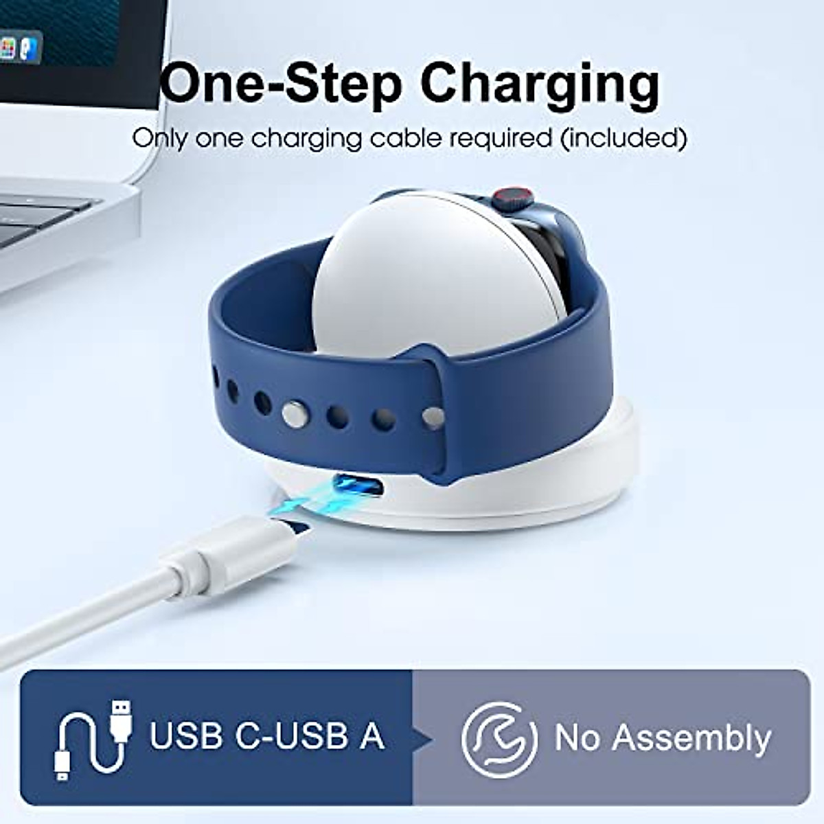 ZAPOGO Portable Magnetic Charging Dock for Apple Watch, Wireless Fast Watch Charger Stand with Charging Cable, Support Nightstand Mode, Compatible with Apple Watch Series 8 7 SE 6 5 4 3 2-White