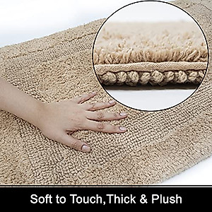 Chardin home - 100% Cotton Reversible Bathroom 2-Piece Bath Rug Set – 21”x34” & 17”x24”, Loop/Cut Pattern Absorbent Super Soft Comfort Quick Dry Durable Hotel Spa mats, Machine Washable, Beige