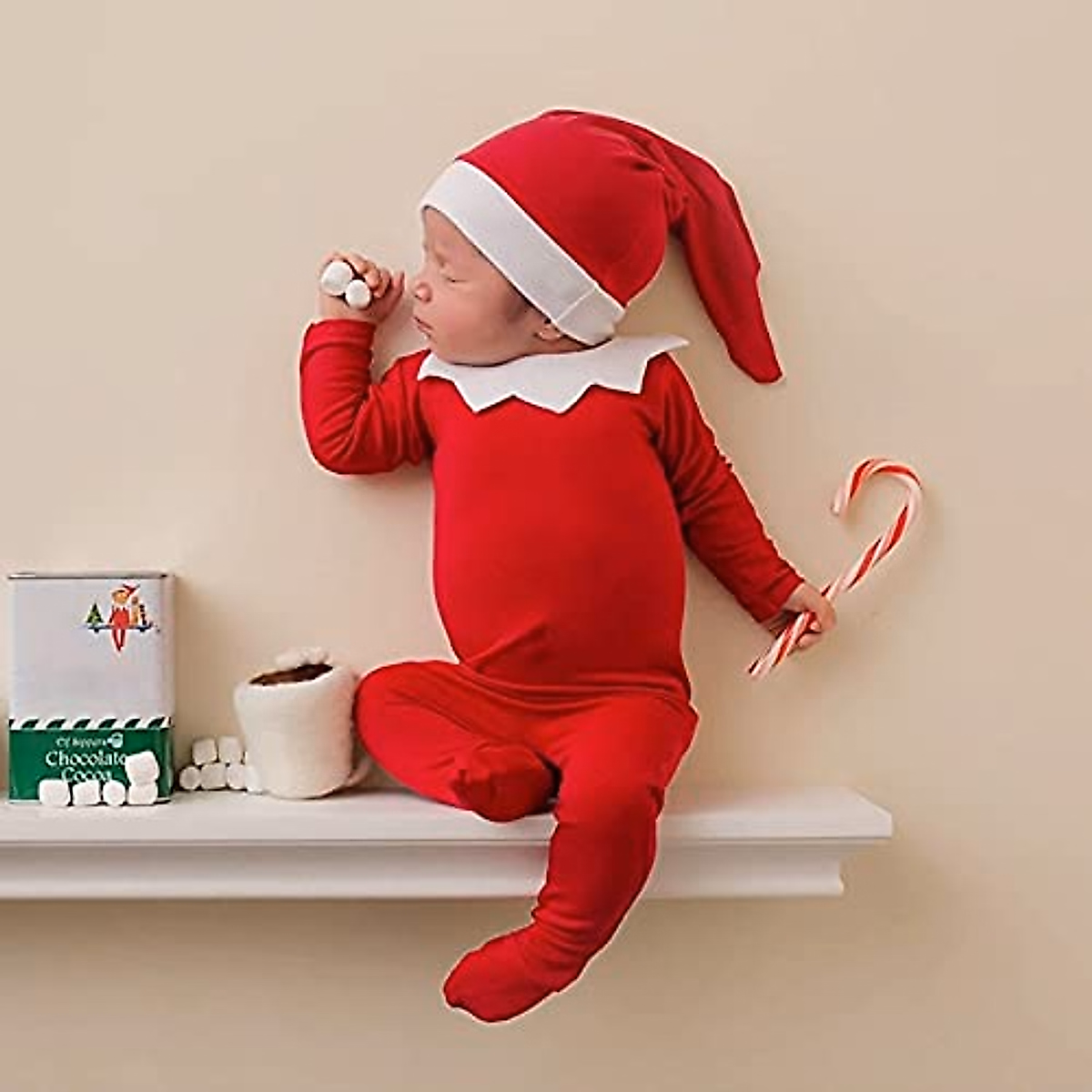 ForBaysy Newborn Baby Christmas Photo Props Outfit Infant Boys Girl Photoshoot Costume Red jumpsuit With Xmas Hat