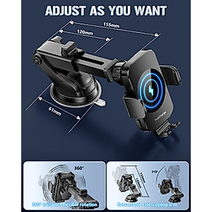 Wireless Car Charger, Fast Charging Phone Holder BothLin 3 in 1 Phone Mount Auto Clamping Car Accessories Compatible with iPhone 15 14 13 12 11 Xs XR, Samsung S23 Ultra S22 S21 S20/S10+ S9+ Note 9