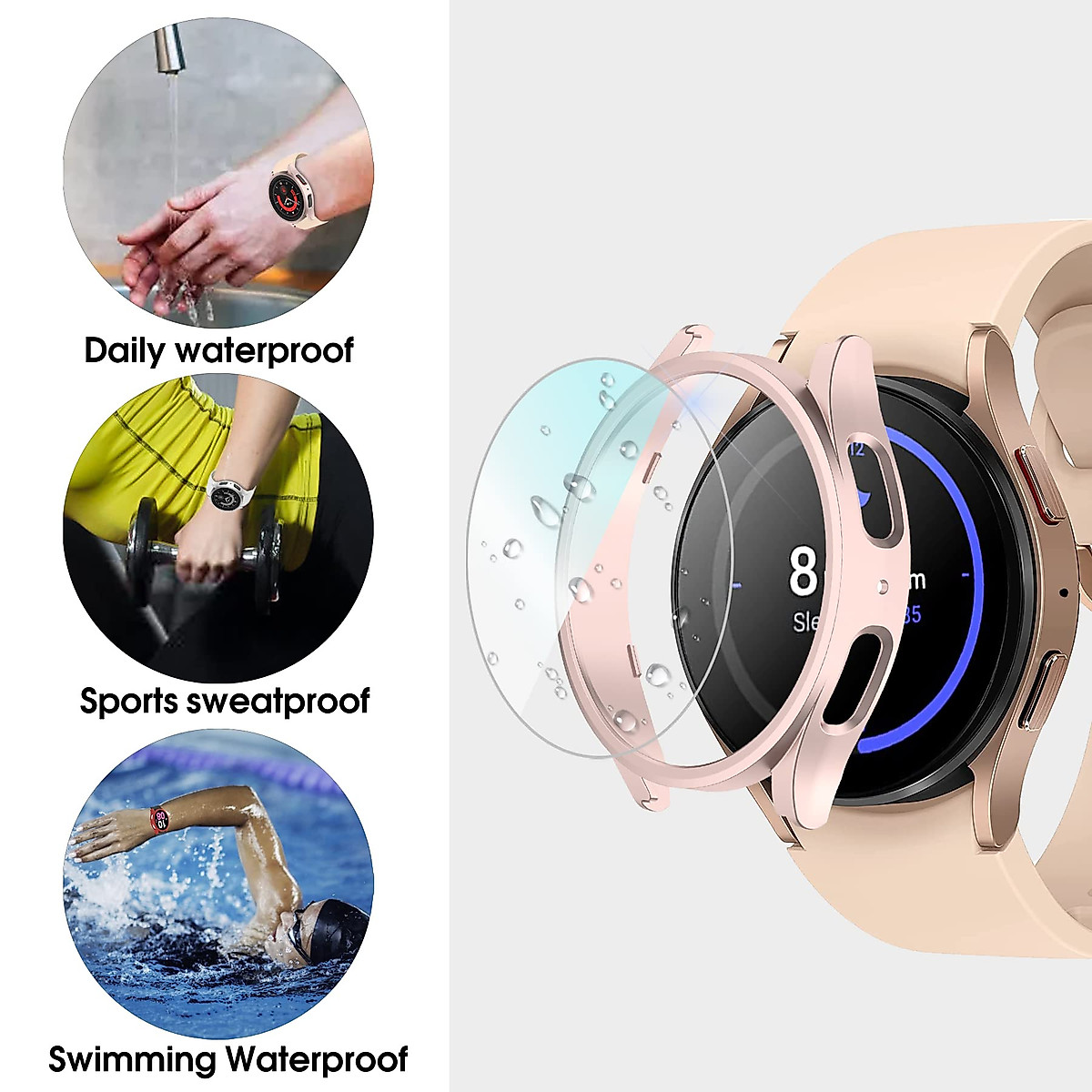 Bougraite 12+4 Pack Case for Samsung Galaxy Watch FE/5/4 40mm with Tempered Glass Screen Protector, Waterproof Hard PC Bumper Scratch Resistant Protective Cover Compatible with Galaxy Watch FE/5/4 40mm