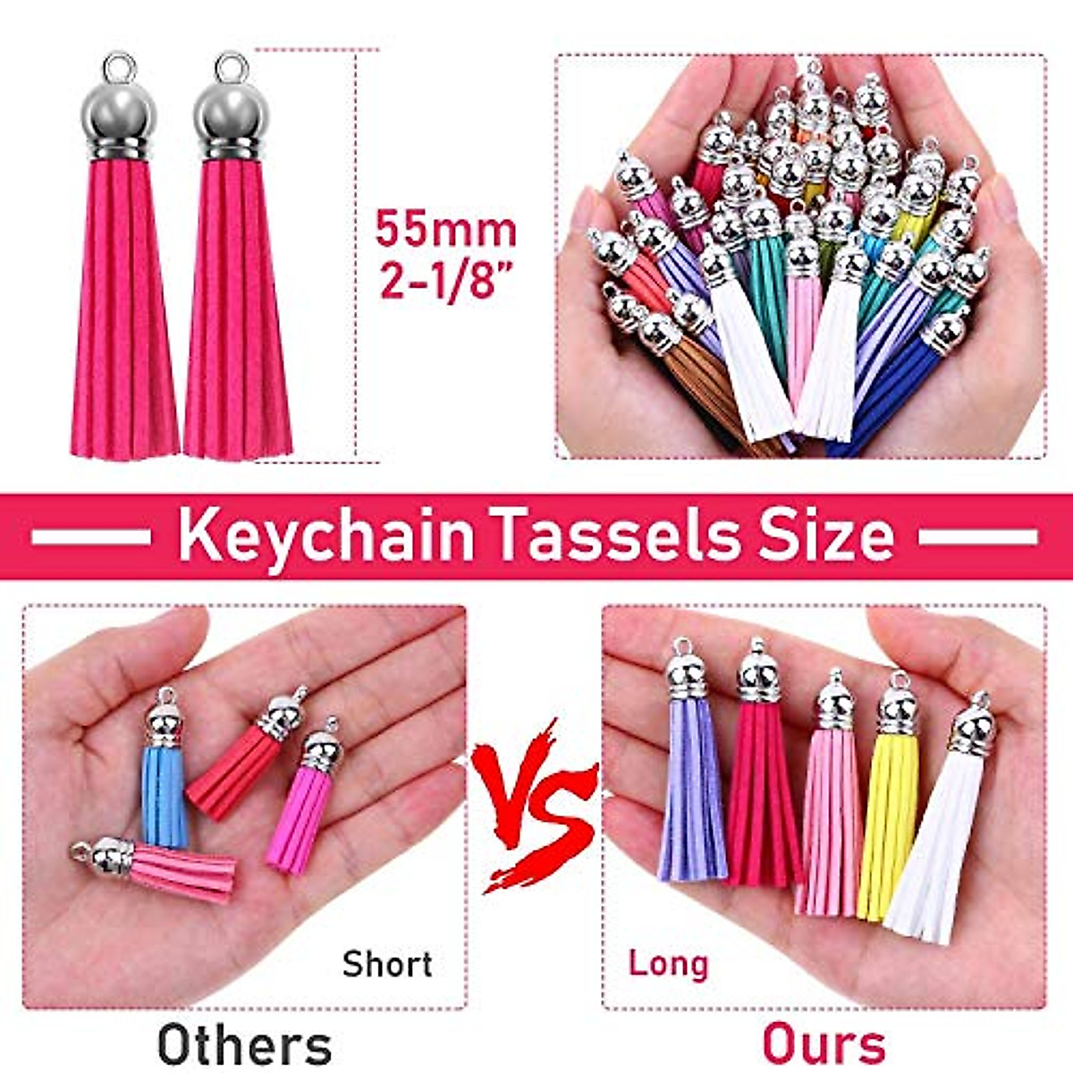 Tassels Charms for Jewelry Making, Paxcoo 120Pcs Keychain Tassels Bulk for Crafts, Leather Key Chain Tassel Charms for Jewelry Making, Resin Epoxy, Acrylic Blanks Keychains, Bracelets (2 1/8 inch)