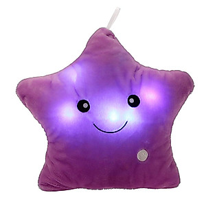 elfishgo Creative Twinkle Glowing Stars Shape Plush Throw Pillow, LED Night Light Pillow Cushions Stuffed Toys Gifts for Kids, Christmas (Purple)