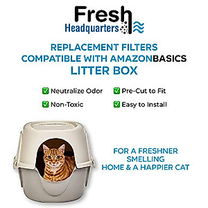 Activated Charcoal Replacement Filters Compatible with AmazonBasics Hooded Covered Cat Litter Box 6 Pack– Eliminate up to 99% of Odors to Keep Your Home Fresh