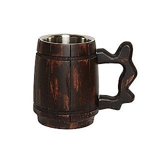 GoCraft Handmade Wooden Beer Mug with 18oz Stainless Steel Cup | Great Beer Gift Ideas Wooden Beer Tankard for Men | Vintage Bar accessories - Barrel Brown Classic Design