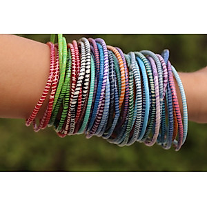 NewCharms 10 Teal and White Recycled Flip Flop Bracelets Hand Made in Africa