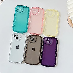 Caseative Curly Wave Shape Love Heart Camera Lens Protection Clear Soft Compatible with iPhone Case (Pink,iPhone 13)