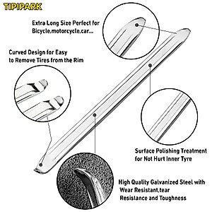 TIPIPARK 3 Pcs Bike Tire Levers - Motorcycle Tire Spoons Iron Set Dirt Bike Tire Changing Tools 10" Lengthen Premium Stainless Steel Repair Tube for Motorcycles Electric Bicycles Mountain Dirtbike