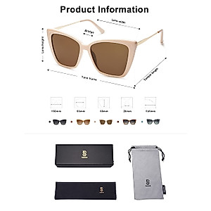 SOJOS Trendy Polarized Sunglasses For Women Retro Womens Oversized Square Cat Eye Sun Glasses UV Protection SJ2206 White Frame Brown Lens