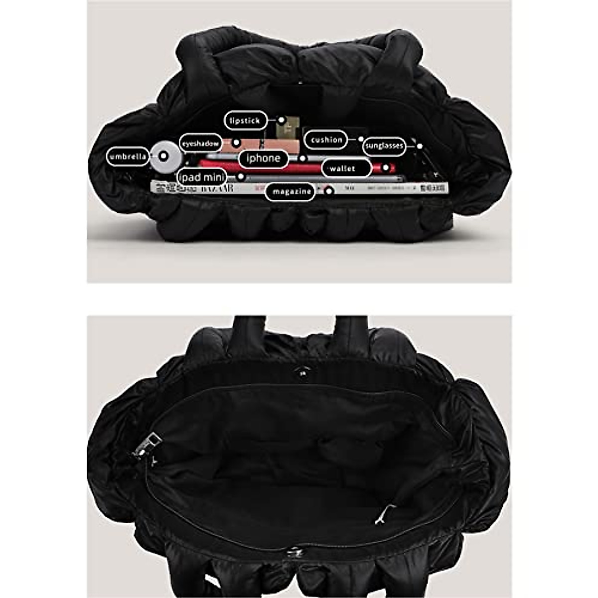 BDSX Large Puffer Tote Bag, Trendy Luxury Chic Quilted Cotton Padded Designer Handbags for women, Winter Soft Puffer Shoulder Bag Nylon Down Pillow Bag Women's Handbags & Shopper Bag (White)