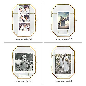 Isaac Jacobs 4x6 Vintage Style Octagon Brass & Glass, Metal Floating Picture Frame with Locket Closure (Vertical), Made for Tabletop Display, (Fits up to a cutout 4” x 6” - See images for other sizes)