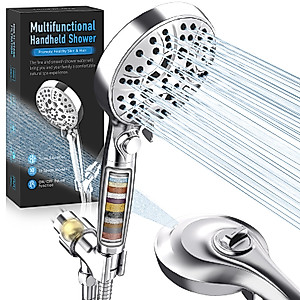 JONKEAN Handheld Water Softener Shower Head with Filter for Hard Water, Detachable Powerful Hand Held Shower Heads High Pressure, Pause Filtering Shower Head to Remove Chlorine and Fluoride (Chrome)