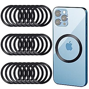 Flutesan 24 Pieces Magnetic Wireless Metal Rings Car Charger with Sticker Universal Metal Rings Compatible with MagSafe Wireless Charger on Most Cellphone (Black)