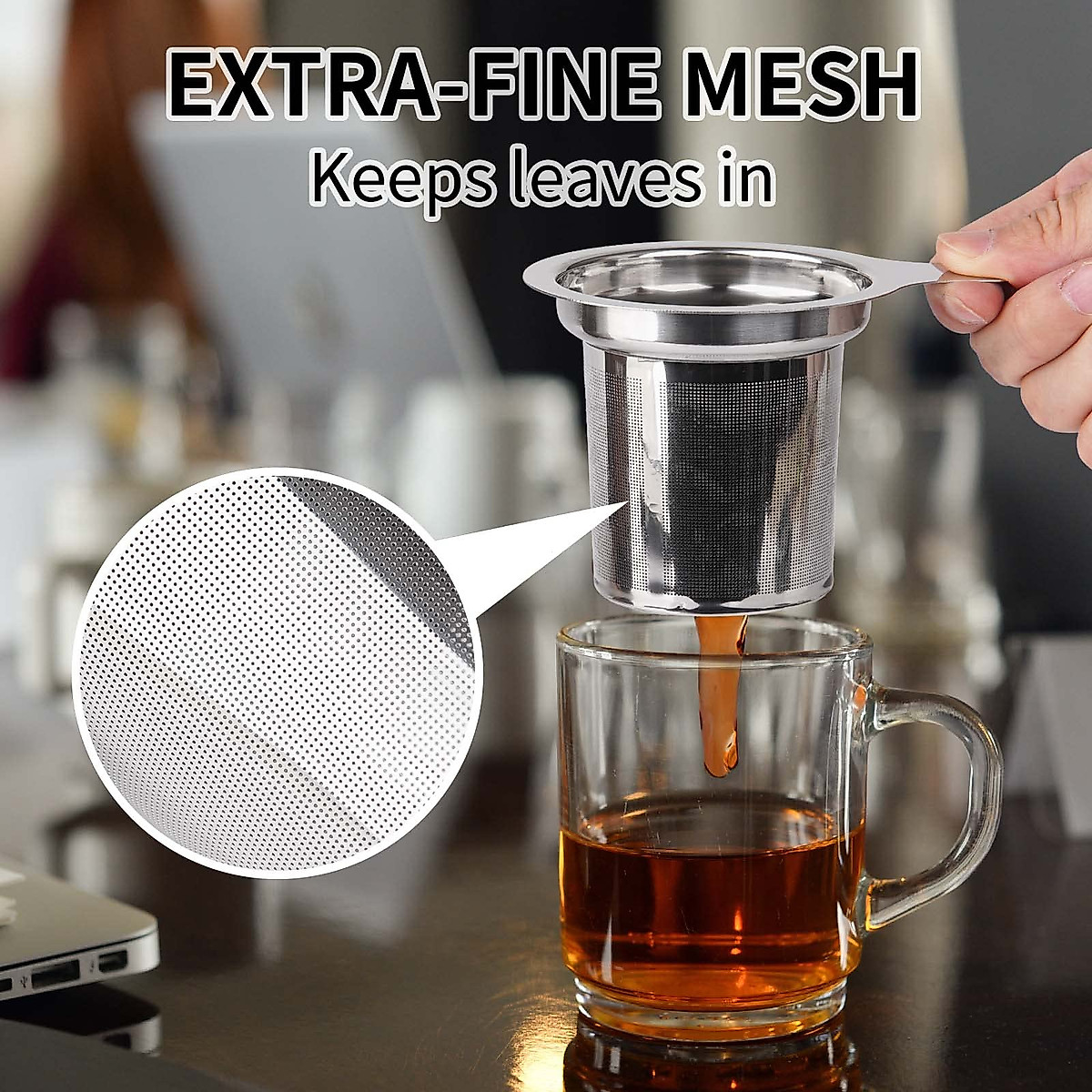 Vaincre Tea Infuser Tea Strainer - Extra Fine Mesh Tea Strainers Tea Infusers for Loose Tea, Stainless Steel Tea Steeper Tea Diffuser with Large Capacity Tea Basket and Lid, Fits Teapots, Mugs, Cups