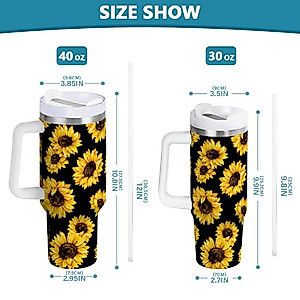 MCHIVER Black Sunflowers 30 oz Tumbler with Handle and Straw Stainless Steel Vacuum Water Bottle Leak-proof Travel Coffee Mug Insulated Water Bottle for Car Home Office