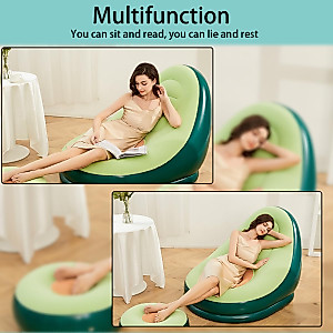 Baiao Inflatable Lounger Chair with Footrest, Flat Air Lounge Chair, Indoor Foldable Deck Chaise Lounges, Travel Camping Picnic Beach Chair, Outdoor Lounge Chair (Avocade)