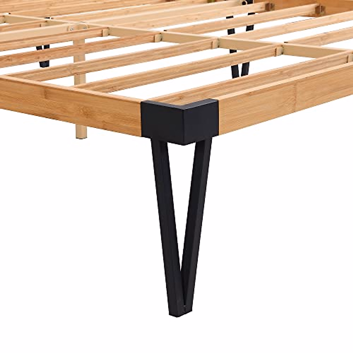 HW COMFORT 14 Inch King Size Solid Bamboo and Metal Platform Bed Frame with Bamboo Headboard/Easy Assembly, Natural & Black