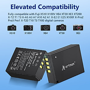Artman NP-W126 NP-W126S Battery and LCD Dual Charger for Fujifilm X100V, X100VI, X100F, X-T100, X-T200, X-T1, X-T2, X-T3, X-T10, X-T20, X-T30 II, X-S10, X-A5, X-A10, X-E4, X-Pro2, X-Pro3 (2-Pack)