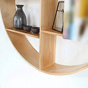 LLRYN Round Wooden Wall Shelf Racks Antique Wood Floating Shelves, Bedroom Decorative Wall Shelves, Living Room, Bathroom, Kitchen, Office, etc.