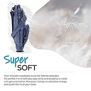 Krediz Genuine Leather Cross Body Handbag- Multi Pocket Women’s Purses with Adjustable Strap-Travel Ladies Shoulder Bags