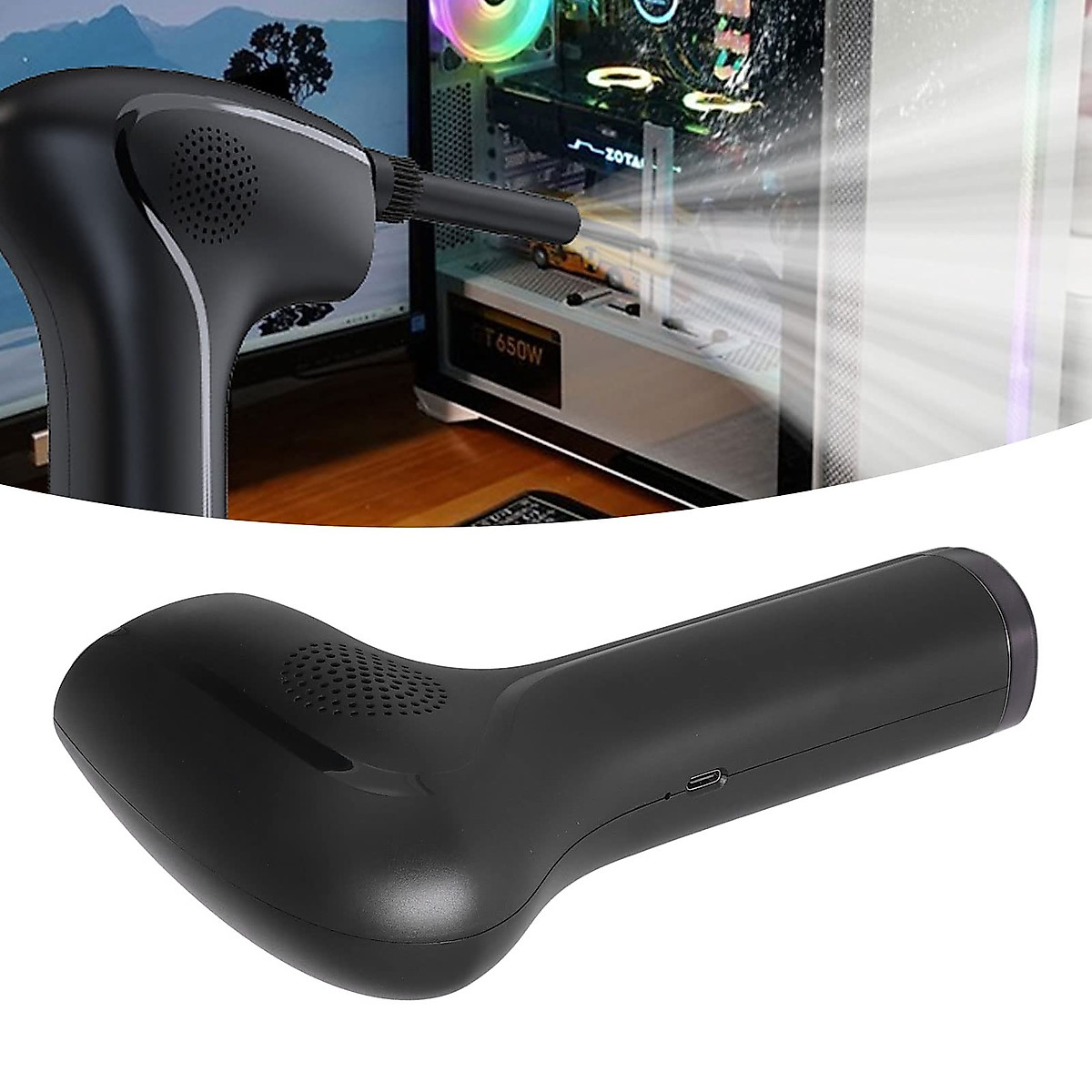 Omabeta Electric Dust Blower, Portable Air Duster Comfortable Grip Fast Charging with 2 Wind Nozzles for Home