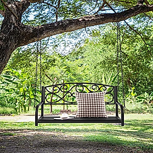 Tangkula 2 Person Hanging Porch Swing, Patio Swing Bench with Chains, Backrest & Armrests, Classic Outdoor Metal Swing Chair for Garden, Deck, Backyard (Black)