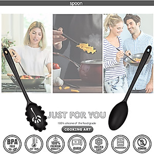2 Pieces Silicone Cooking Spoons Set Heat Resistant Silicone Spoon Nonstick Mixing Spoons Spaghetti Sever Long Slotted Spoon, Silicone Serving Spoons 13 Inches for Stirring & Frying