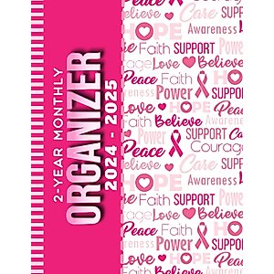 2-Year Monthly Organizer 2024-2025: 8.5x11 Large Dated Monthly Schedule With 100 Blank College-Ruled Paper Combo / 24-Month Life Organizing Gift / Pink Ribbon Breast Cancer Survivor - Art Decor Cover
