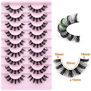 ALPHONSE Russian Lashes Clear Band False Eyelashes Natural Look D Curl Curly Fake Lashes Russian Strip Faux Mink Eyelashes 9 Pairs Pack