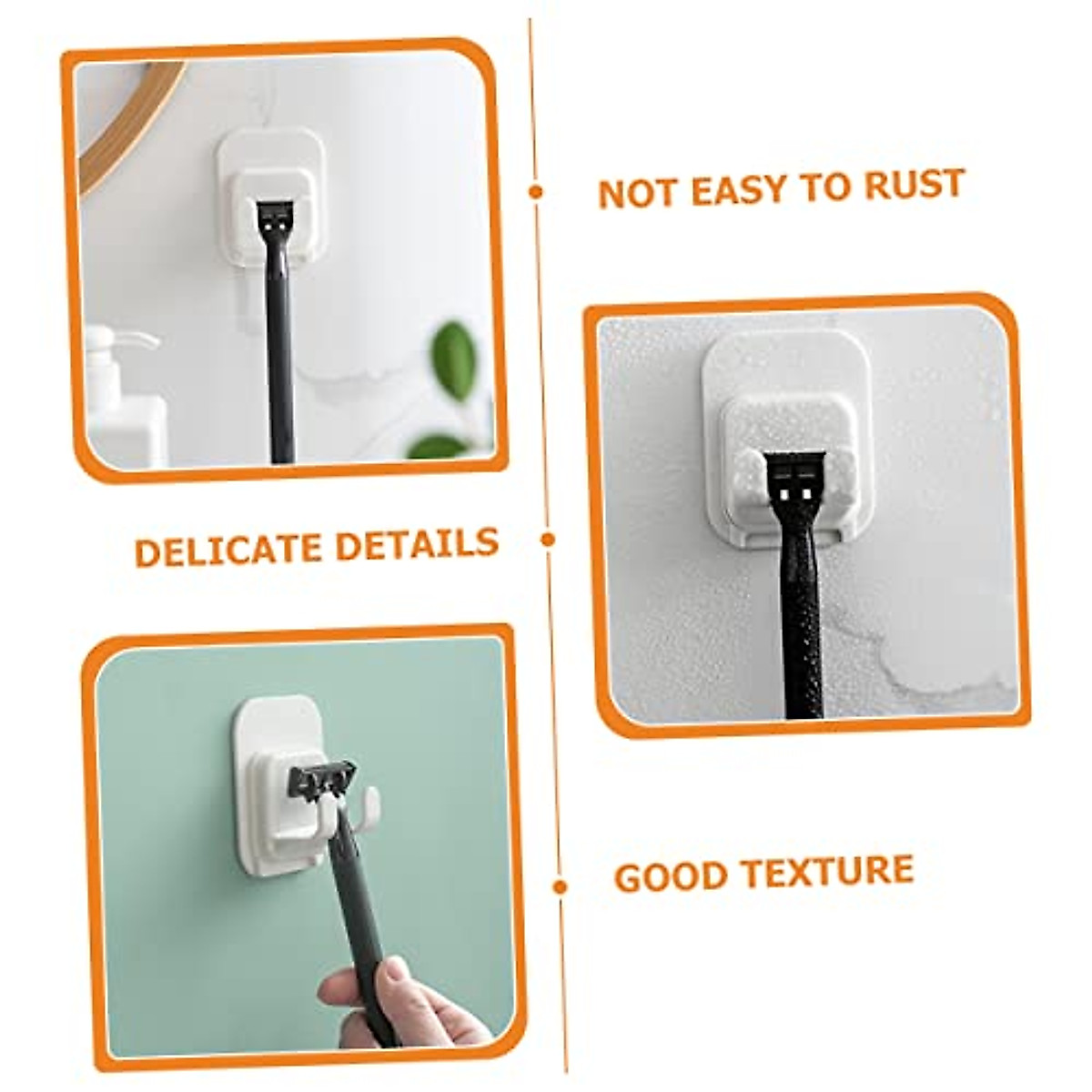 Angoily 4pcs Paste Hook Wall Clothes Rack Razor Hanging Holder Shower Shaver Hooks Adhesive No Punching Abs White