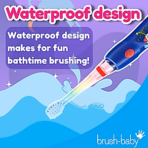 Brush Baby KidzSonic Toddler and Kid Electric Rocket Toothbrush for Ages 3+ Years - Disco Lights, Gentle Vibration, and Smart Timer Provide a Fun Brushing Experience - (2) 3+ yrs with Brush Heads