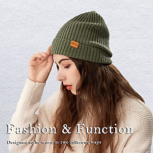 FUQILA 100% Merino Wool Cuff Beanie Hat, Unisex Warm Winter Caps Soft, Breathable & Cozy Stretchy Knitted Cuffed Cap (Absinthe Green)