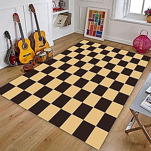 Vector Chess Field in Black Beige Area Rugs for Living Room 2x4ft/24x48in/60x120cm, Living Room Bedroom Area Rug Fluffy Plush High Pile Carpet