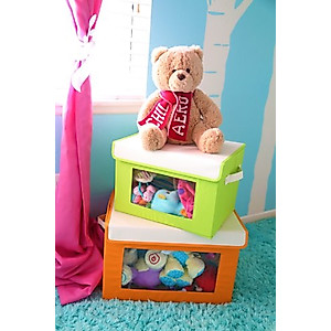 Seville Classics Fabric Storage Box Set, 2-Pack, Green/Orange