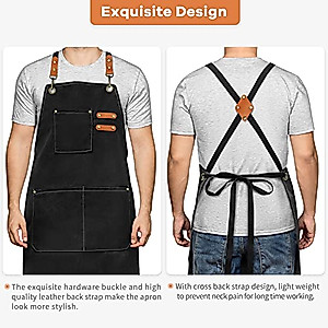 NLUS Chef Apron for Men, Heavy Duty Cotton Canvas Apron Cross Back Apron with Adjustable Straps and Large Pockets
