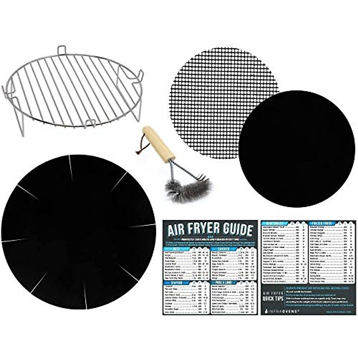 Air Fryer Accessories Compatible with Gourmia, Ninja, Ninja Foodi Accessories, Chefman XL, Gowise, Cozyna, Power + MORE - 7PCS Includes Magnetic Air Fryer Cheat Sheets, Air Fryer Liners, Grill Brush