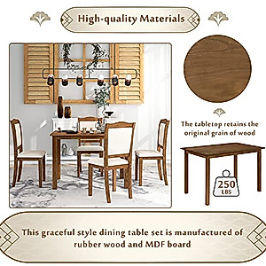 Merax Dining Table Set for 4, 5 Piece Industrial Wooden Table with 4 Thickly Padded Chairs, Wood Dining Table and Chair Set for Dining Room, Pub, and Bistro (Walnut)