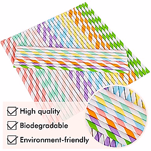 Cooraby 200 Pieces Easter Colors Paper Straws Easter Biodegradable Drinking Stripe Theme Paper Straws for Wedding Supplies, Party Favors, 8 Colors