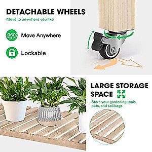 VIVOSUN Raised Garden Bed, 46 x 24 x 32 Inches Mobile Elevated Planter Box with Lockable Wheels, Storage Shelf, and Protective Liner for Outdoor Use