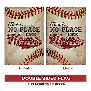 wondever No Place Like Home Baseball Garden Flag 12×18 Double Sided Vertical Burlap Bat Ball Sport Yard Flags for Yard Lawn Softball Sport Outside Flags Decor