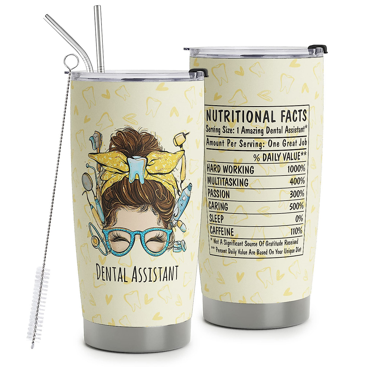 HOMISBES Dental Assistant Gifts for Women - Stainless Steel Nutrition Facts Tumbler Cup for Dental Assistant - Dental Assistant Appreciation Travel Mug 20oz