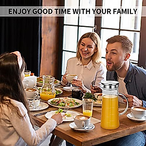 Fridge Door Water Pitcher with Lid,Drink Pitcher,40 oz/1200ml Glass Water Pitchers,Heat Resistant Borosilicate Water Jug for Juice,Beverage,Ice Tea,Milk,Lemonade (1200ml)