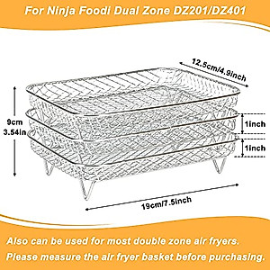 BYKITCHEN Air Fryer Rack for Ninja Dual Air Fryer, 3pcs Stackable Stainless Steel Dehydrator Rack, Rectangle Air Fryer Racks Compatible with Double Air Fryer, Ninja Dual Air Fryer Accessories