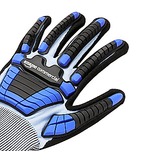 AmazonCommercial 18G Goldsilk & Sandy Nitrile Gloves with Impact Protection on Back (Blue/Black), Size L, 3-Pairs